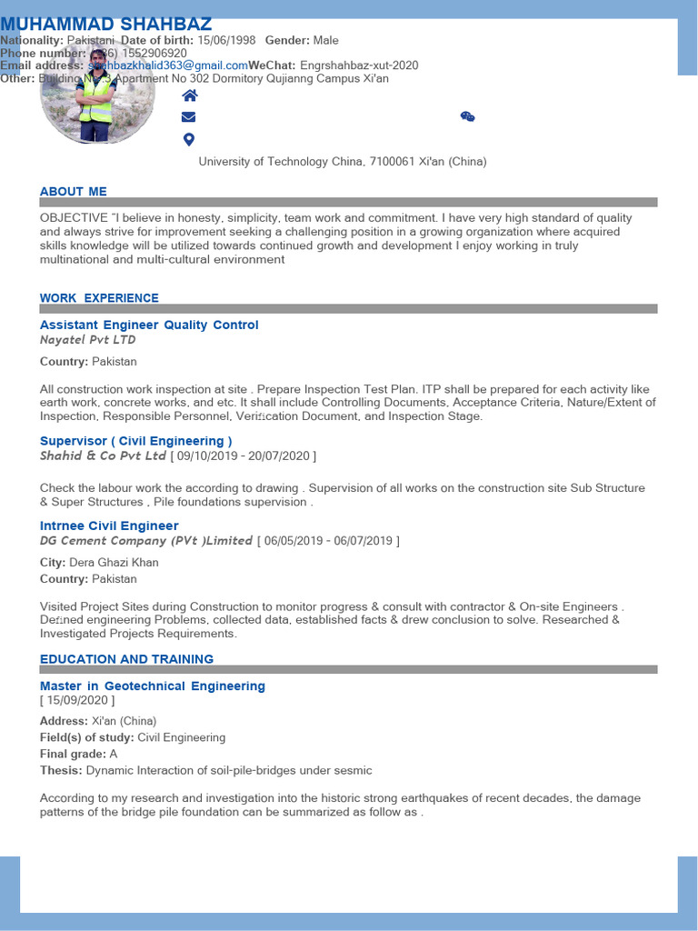 CV - Muhammad Shahbaz | PDF | Engineering | Civil Engineering