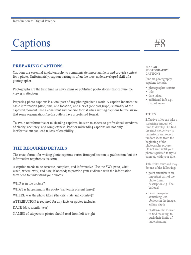 Digital Photography - Lesson 08 - Captions | PDF | Photograph | Verb