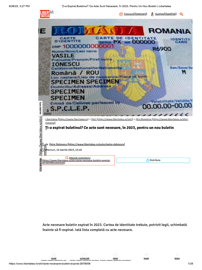 Ți-a Expirat Buletinul_ Ce Acte Sunt Necesare, în 2023, Pentru Un Nou Buletin | PDF