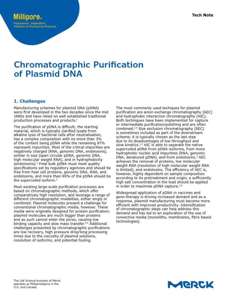 Chromatographic Purification of Plasmid DNA | PDF | Protein Purification | Chromatography