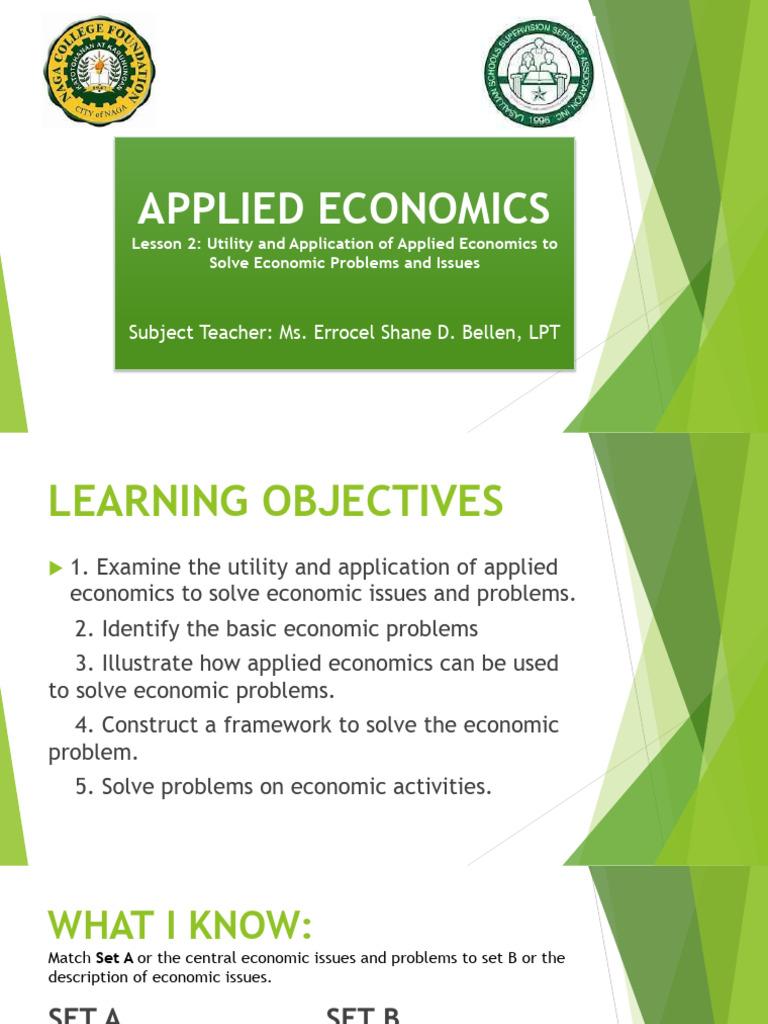Lesson 2 - Utility and Application of Applied Economics To Solve ...