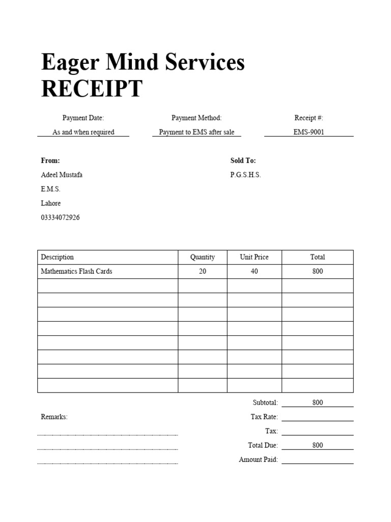 Simple Blank Receipt Template | PDF