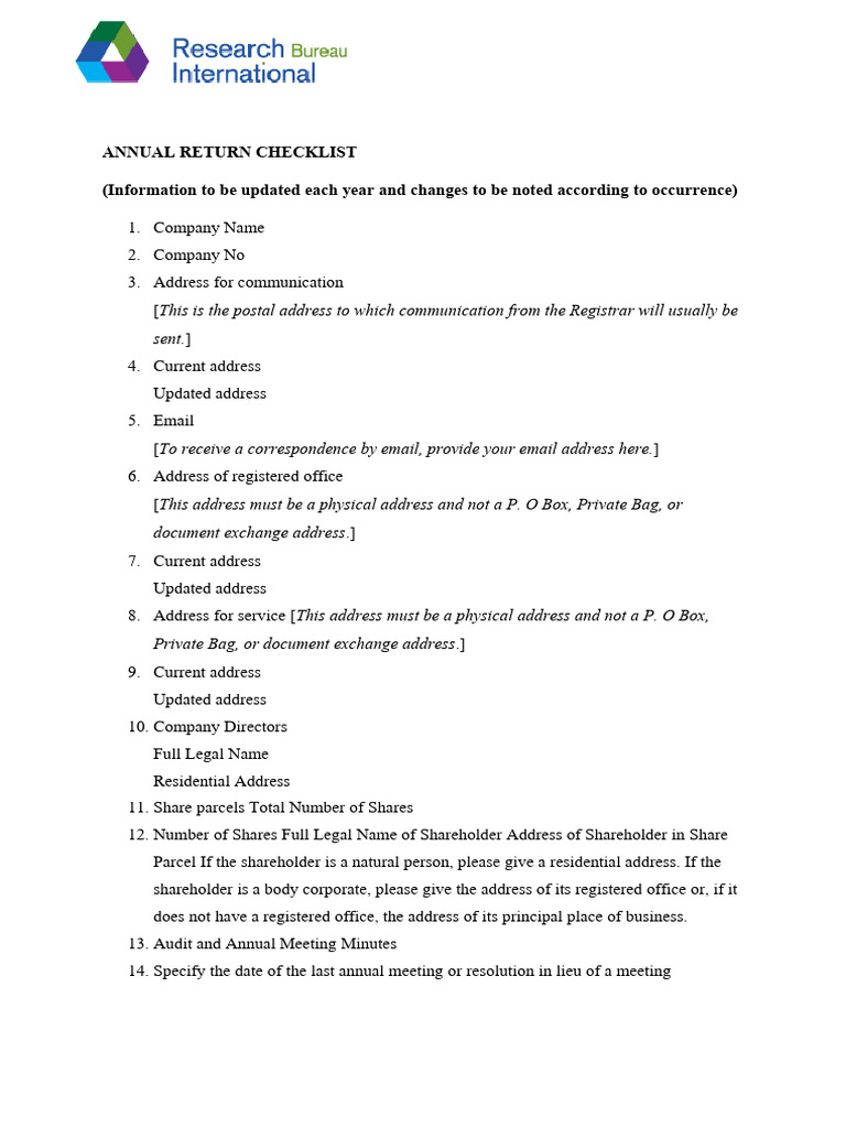 Registrar General - ANNUAL RETURN CHECKLIST 2022 | PDF