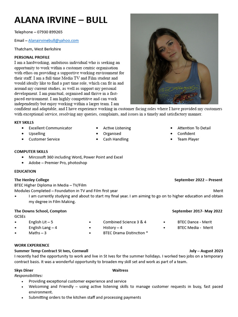 Alana Irvine Bull CV 2023 1 New | PDF