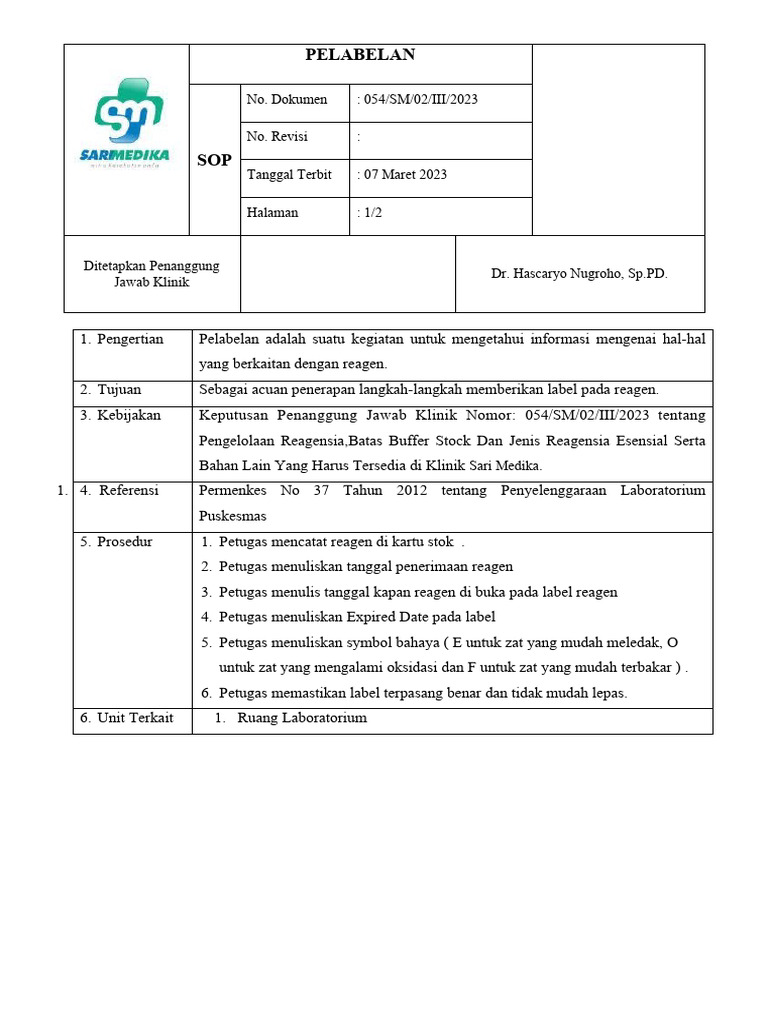 SOP PELABELAn | PDF