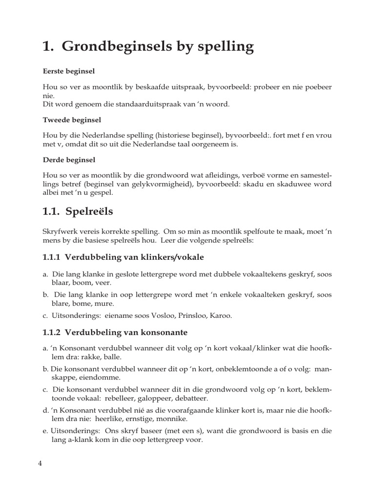 Afrikaans Taal - en Spelreels GR 4-12 - 1. Grondbeginsels by Spelling | PDF
