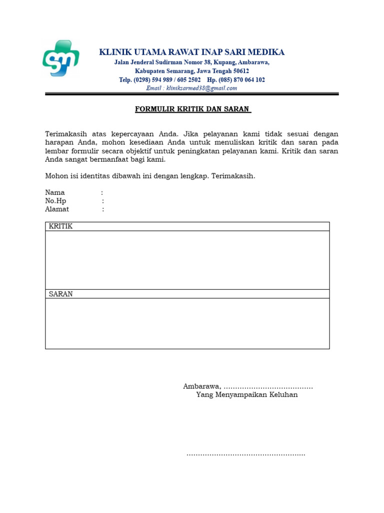 form kritik saran (2) | PDF