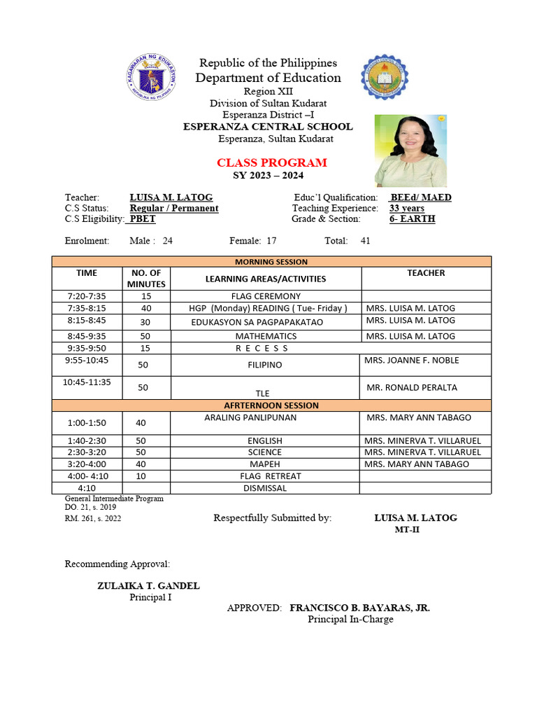 Class Program 2023 2024 | PDF | Philippines