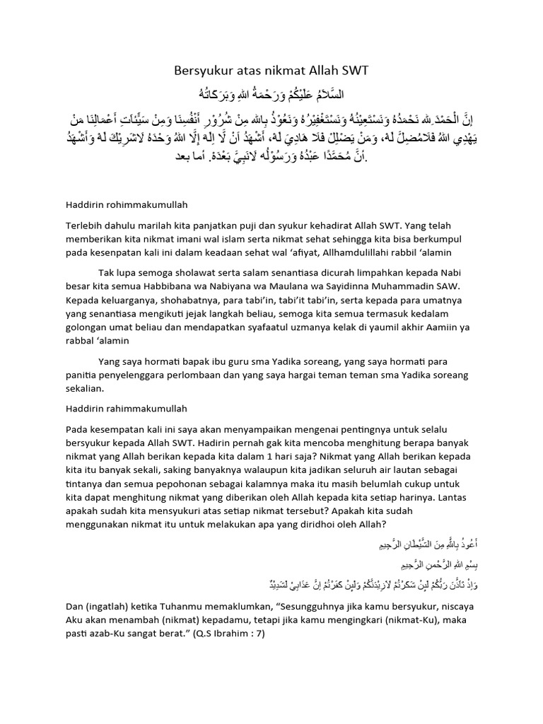 Bersyukur Atas Nikmat Allah | PDF