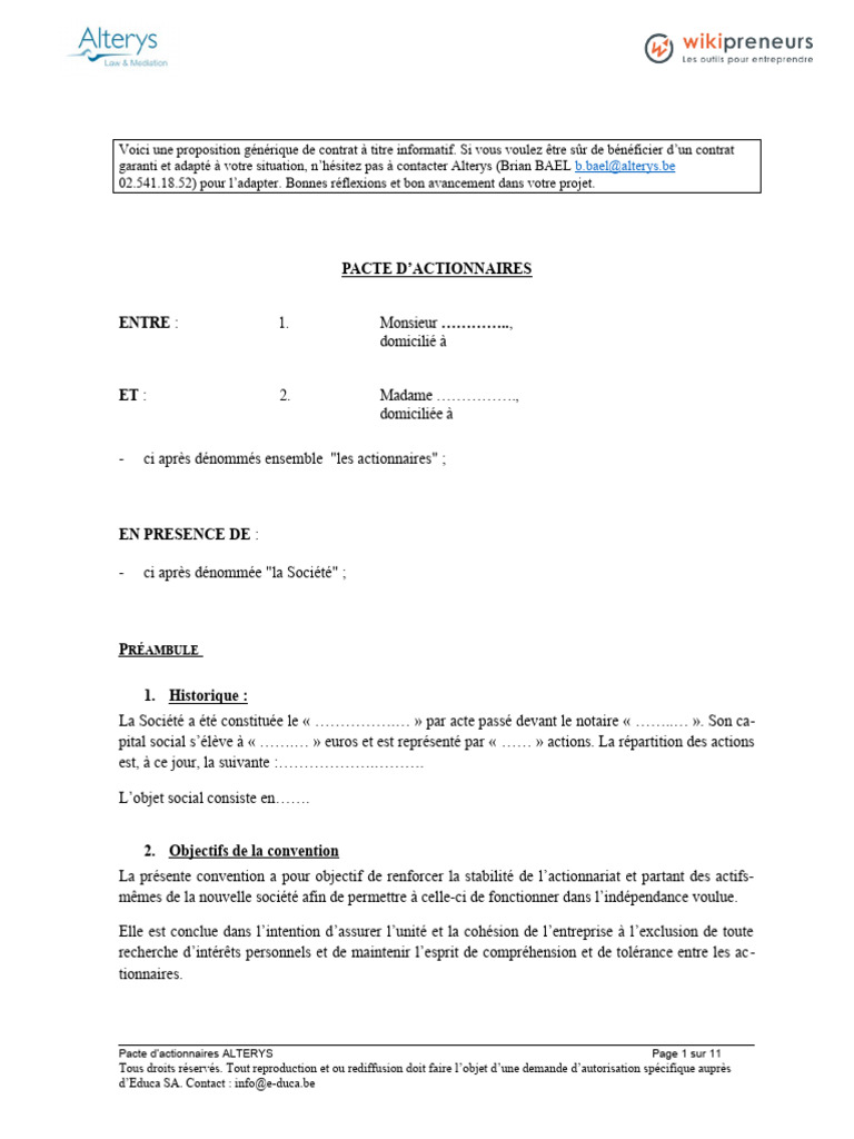 Pacte D Actionnaires | PDF