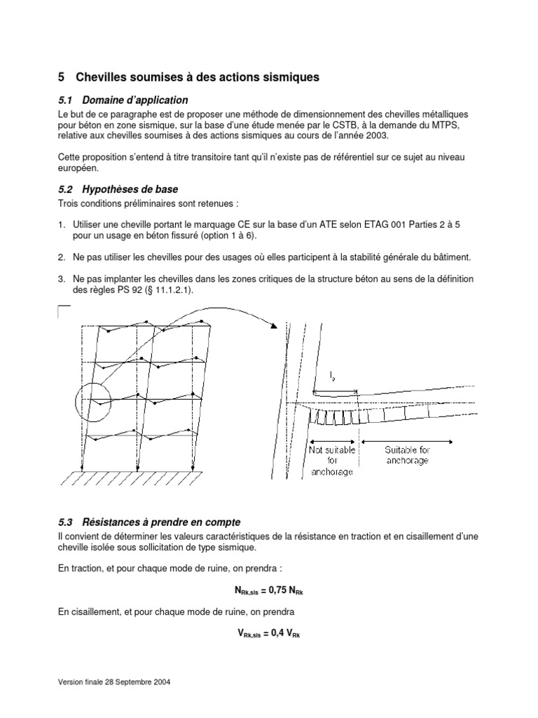 Chevilles Métalliques en Zone Sismique | PDF