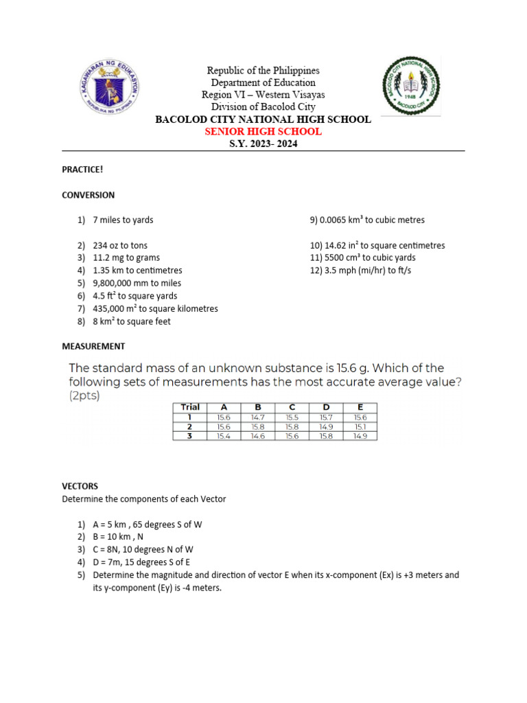 General Physics 1 Practice Exercise | PDF