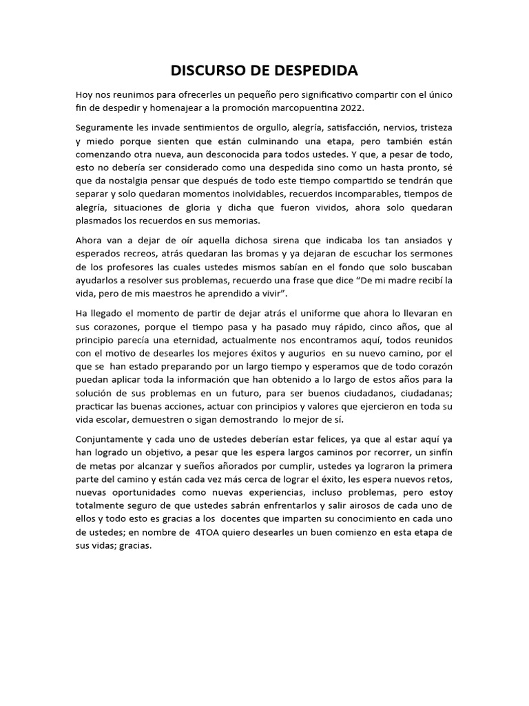 Discurso de Despedida | PDF