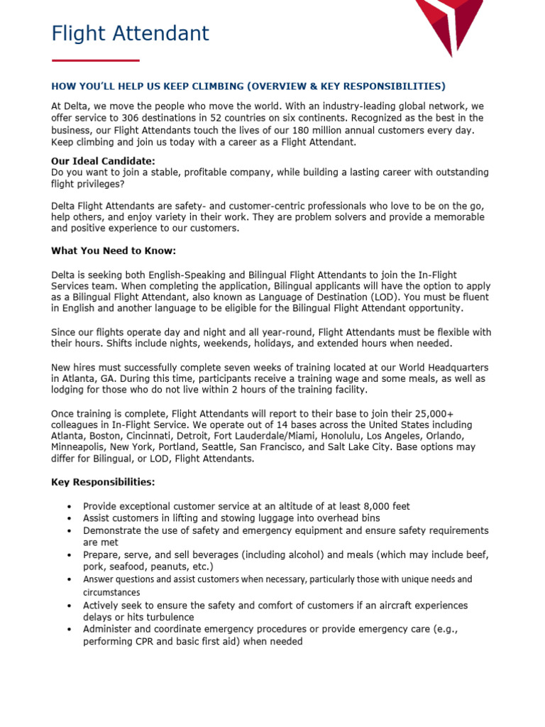 FA Job Description-LOD and NonLOD | PDF | Delta Air Lines | Flight ...