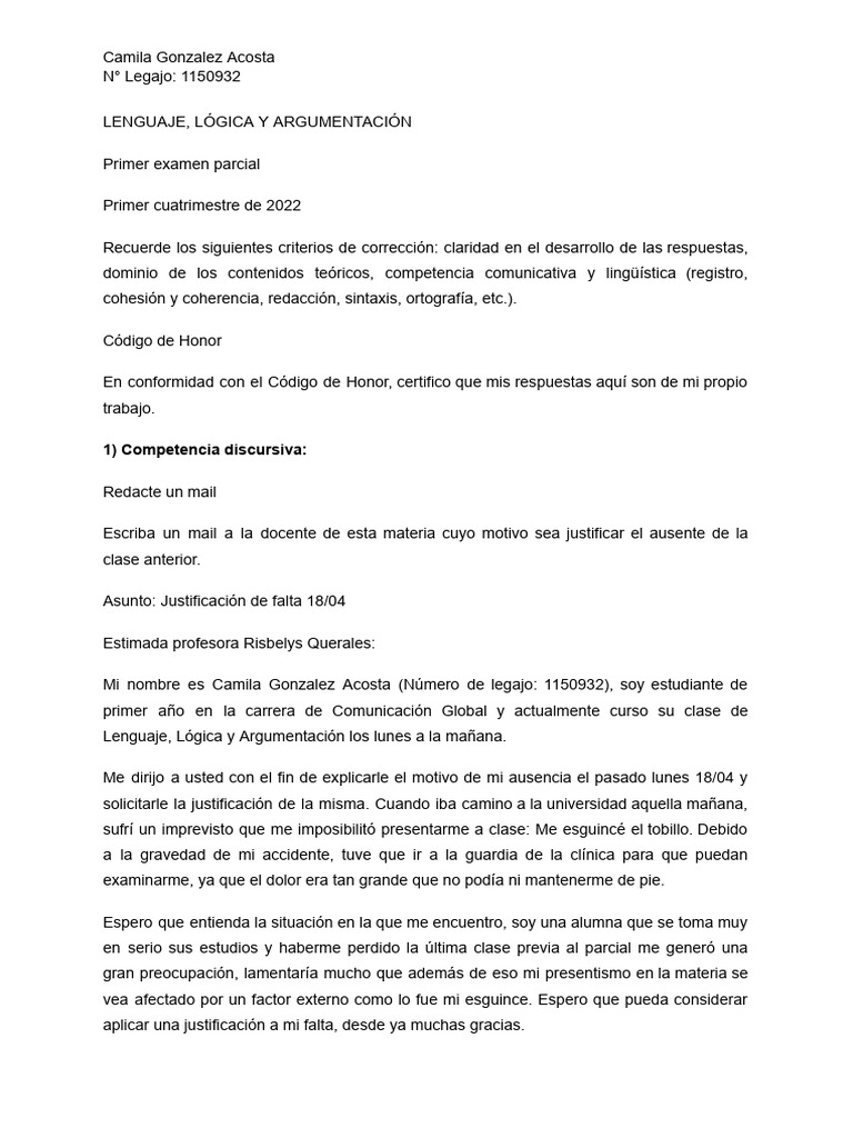 1° Parcial de Lenguaje, Lógica y Argumentación | PDF | Subjetividad | Privacidad