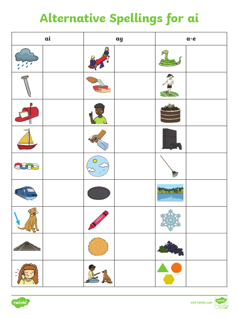 Alternative Spellings Ai Ay Ae Table Activity Sheet - Ver - 6 | PDF ...