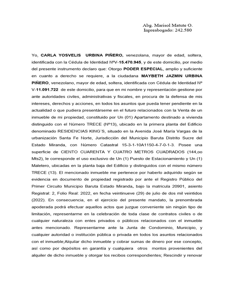 Poder Especial Venta Inmueble | PDF