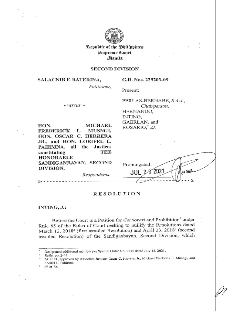 Salacnib F. Baterina Vs. Hon. Michael Frederick L. Musngi, Hon. Oscar C ...