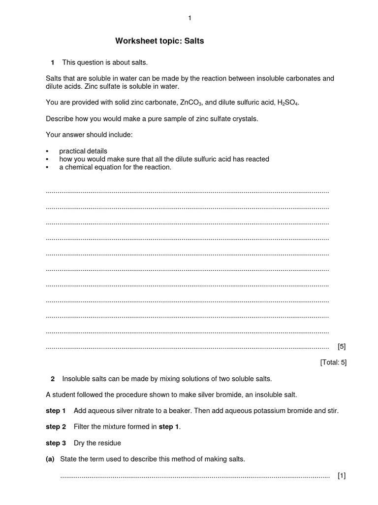 Salt Preparation Worksheet | PDF