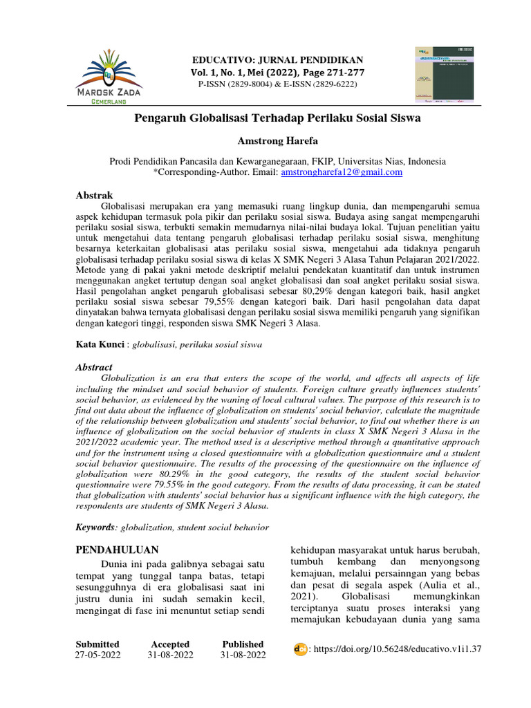 Pengaruh Globalisasi Terhadap Perilaku Sosial Siswa: Amstrong Harefa | PDF | Politik | Ilmu Sosial