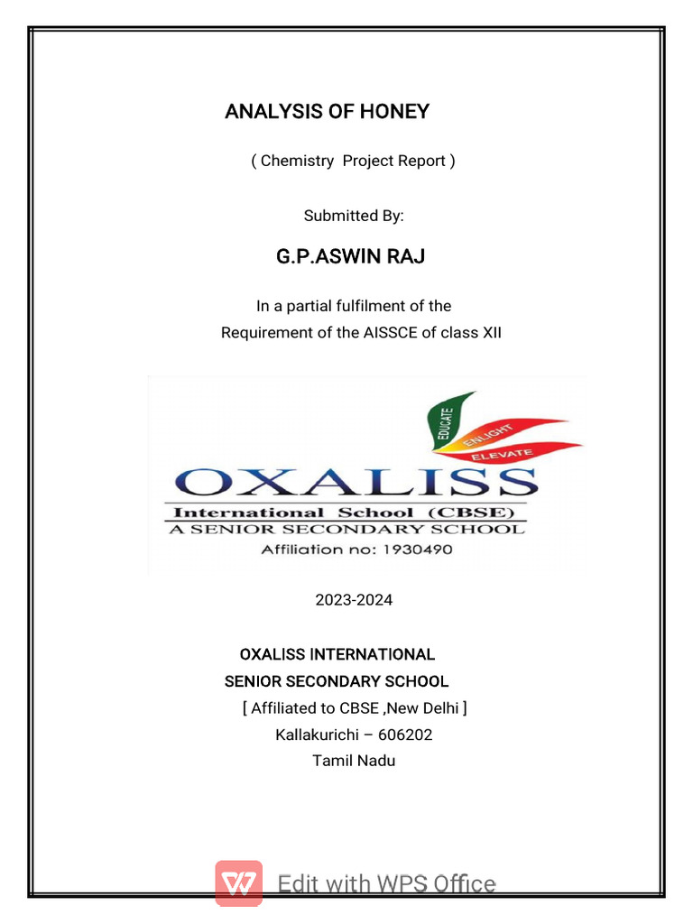 Analysis of Honey: (Chemistry Project Report) | PDF