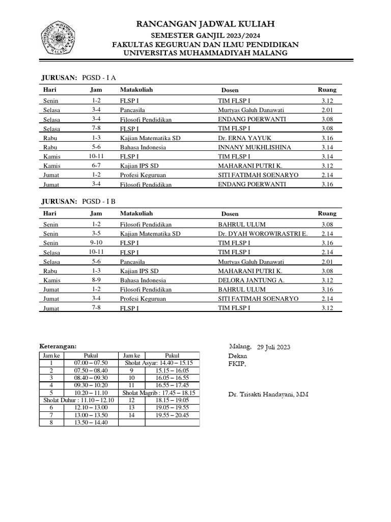 Jadwal Ganjil PGSD 2023-2024 Ok | PDF