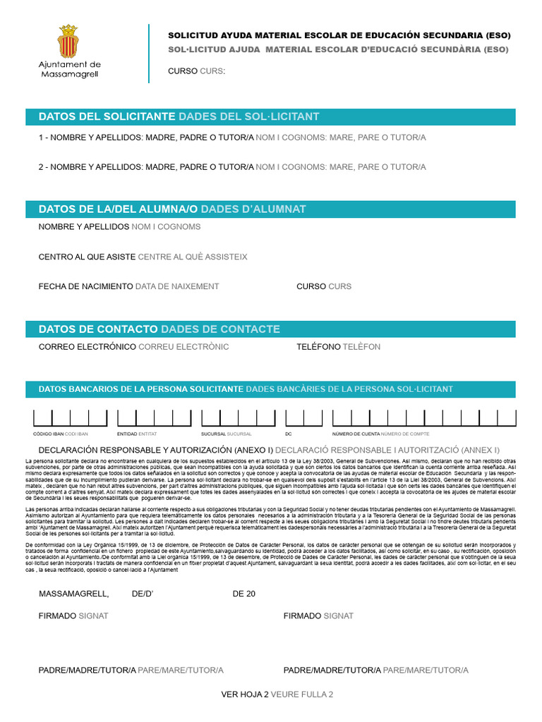 Solicitud Ayuda Material Escolar Rellenable Ed. Secundaria | PDF | Derecho