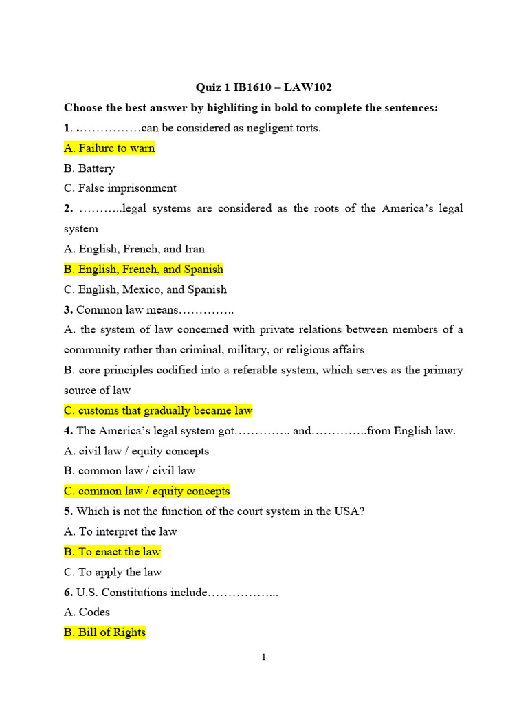 Quiz LAW102 | PDF