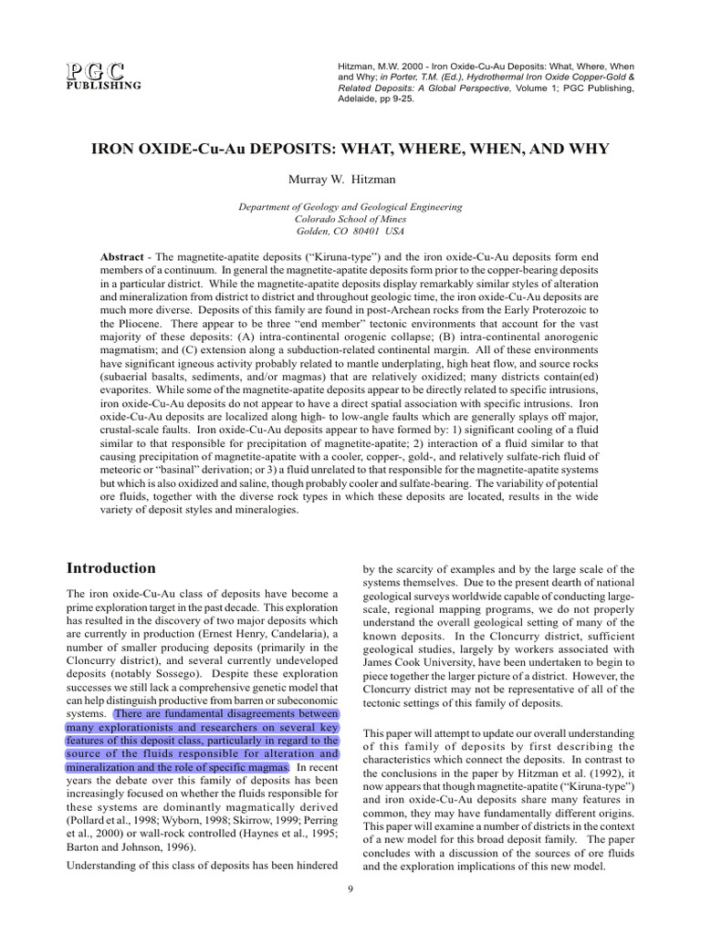 Iron Oxide-Cu-Au Deposits Overview | PDF | Igneous Rock | Rift