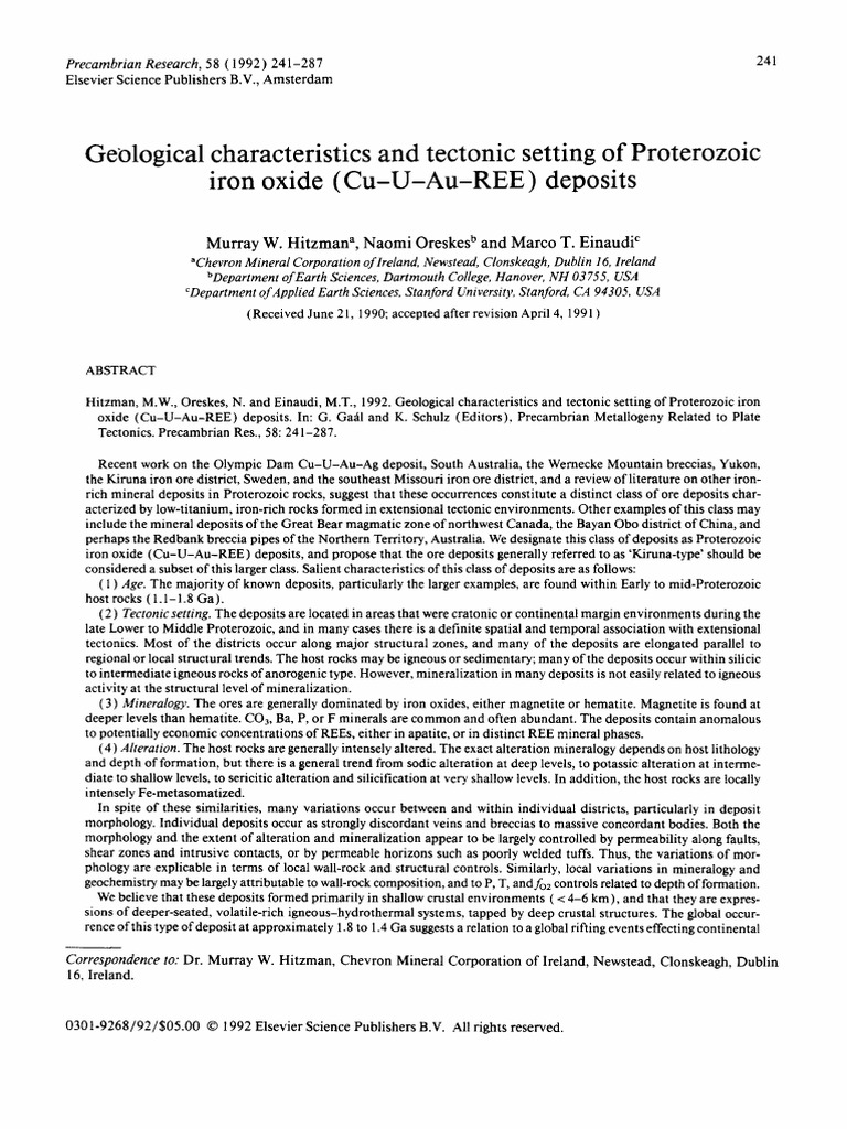 1992 - Hitzman Et Al - Geological Characteristics and Tectonic Setting ...