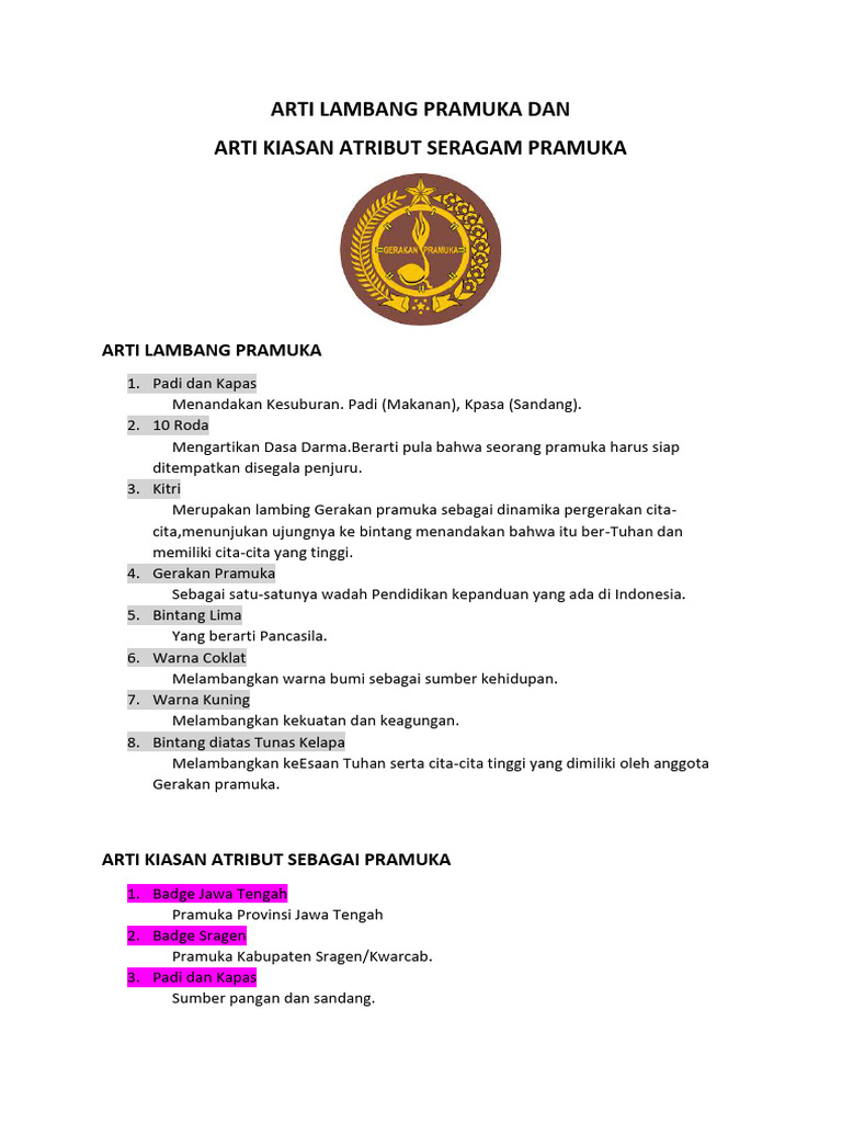 Arti Lambang Pramuka Dan Atribut | PDF