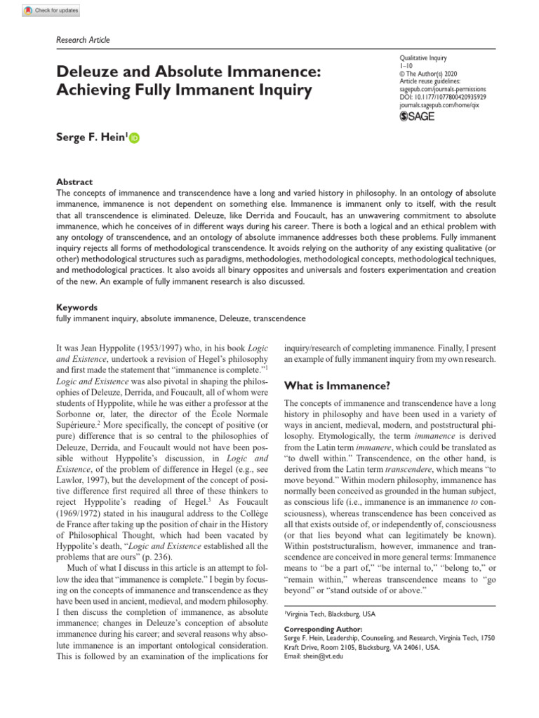 Deleuze on Absolute Immanence | PDF | Transcendence (Philosophy ...