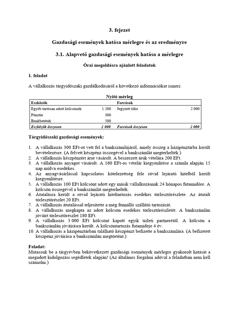 3 Fejezet Gazdasági Események Hatása Tanórai Feladatok | PDF