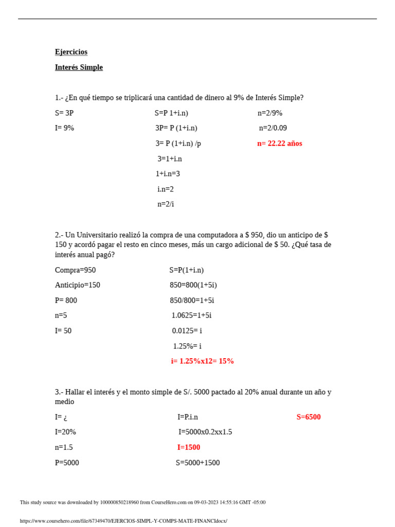 Ejercios Simpl y Comps Mate Financi | PDF | Negocios