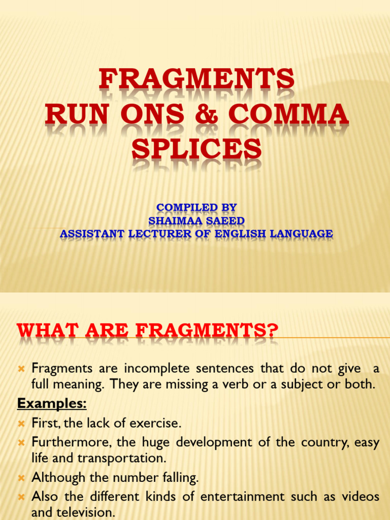 RUN ONS & Comma Splices | PDF | Comma | Syntax