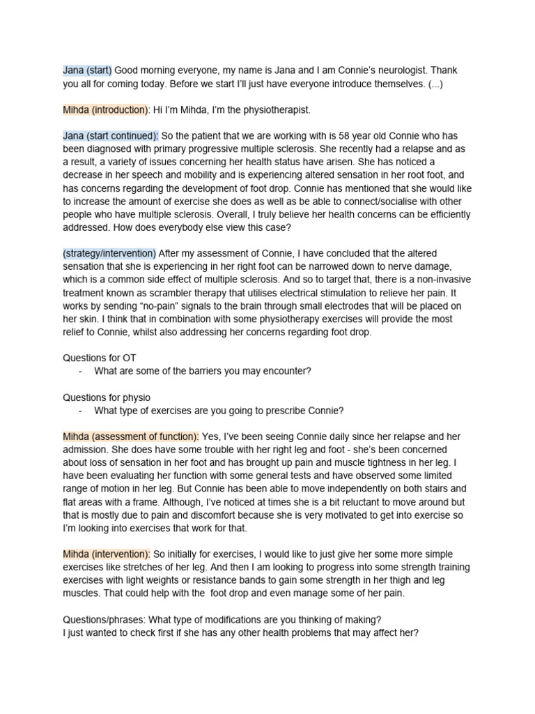 Final Script - Role Play | PDF | Physical Therapy | Multiple Sclerosis