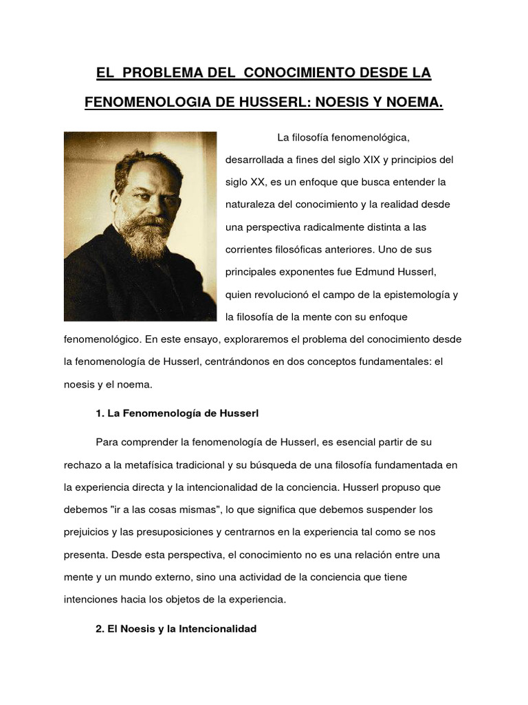 El Problema Del Conocimiento Desde La Fenomenologia De Hus Pdf