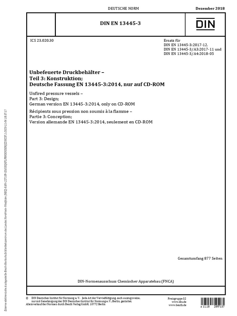 DIN en 13445-3 - Unbefeuerte Druckbehälter - Teil 3 Konstruktion | PDF