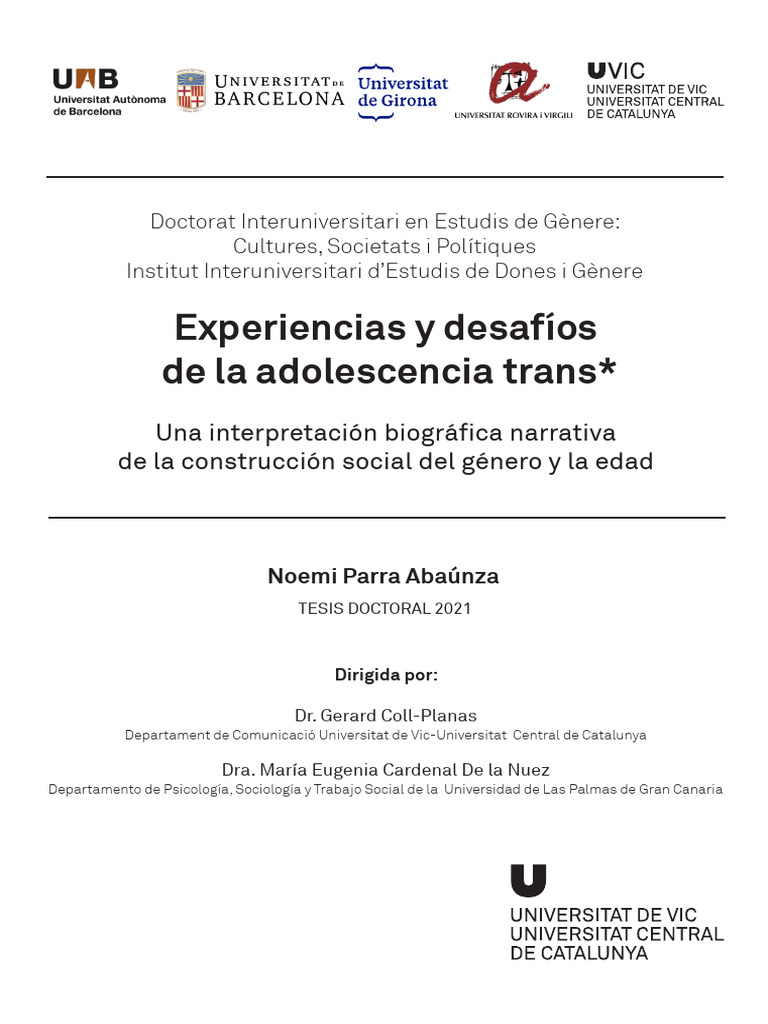 Noemi Parra. Tesis Doctoral. Adolescencias Trans | PDF | Experiencia ...