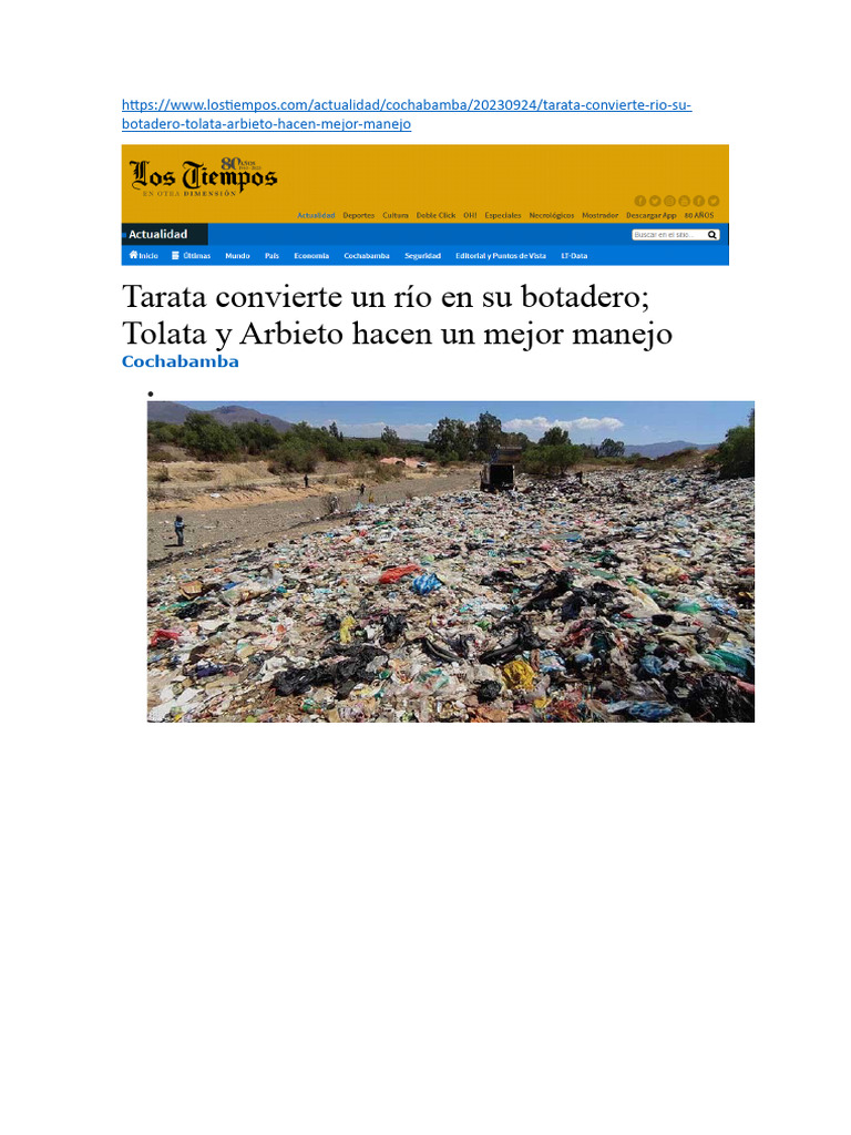 Tarata Convierte Un Río en Su Botadero Tolata y Arbieto Hacen Un Mejor ... Tarata Convierte Un Río en Su Botadero Tolata y Arbieto Hacen Un Mejor ...