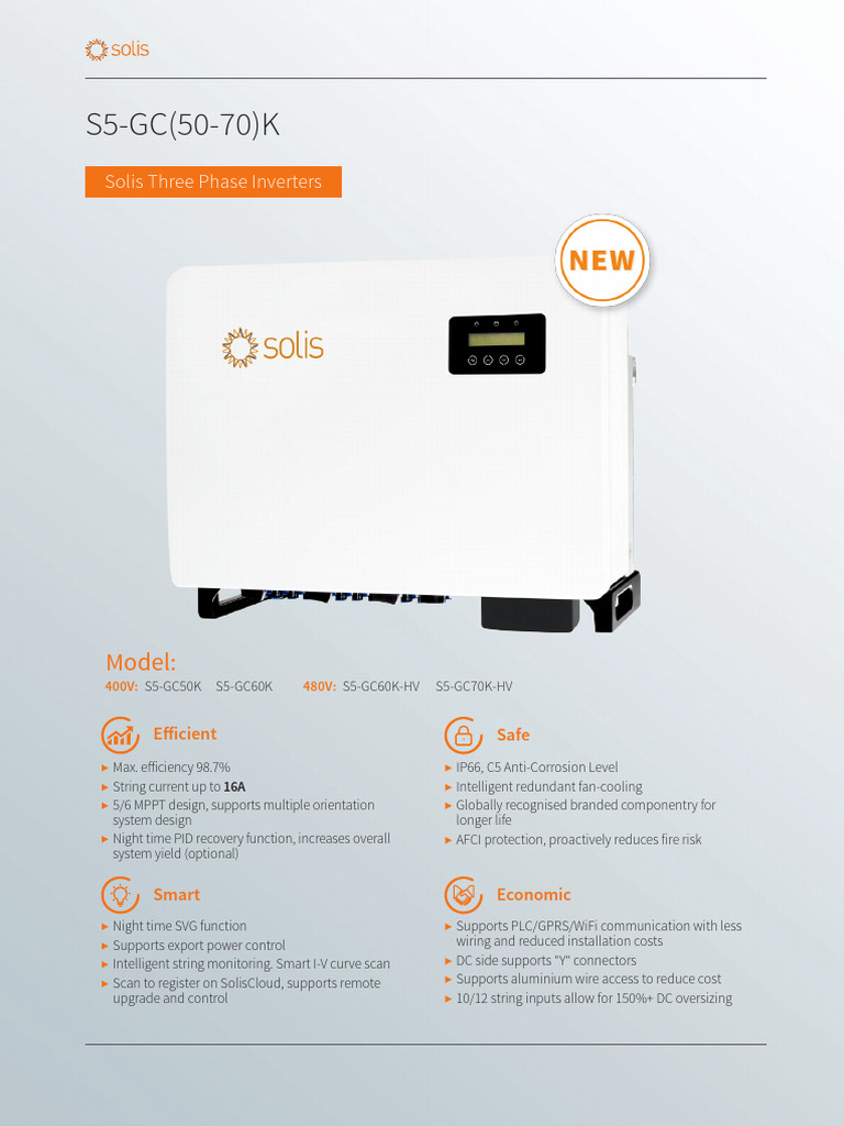Solis S5-GC50K and S5-GC60K Datasheet | PDF | Technology & Engineering