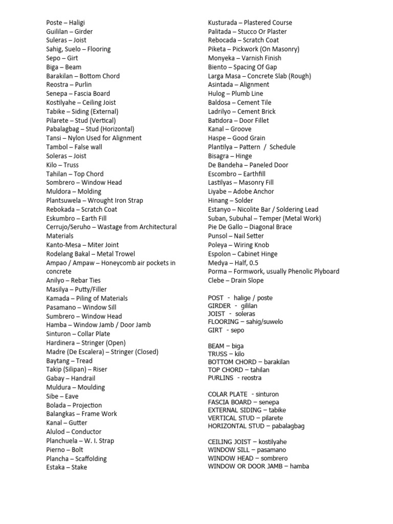 Filipino Vernacular Terms in Construction | Download Free PDF | Truss ...