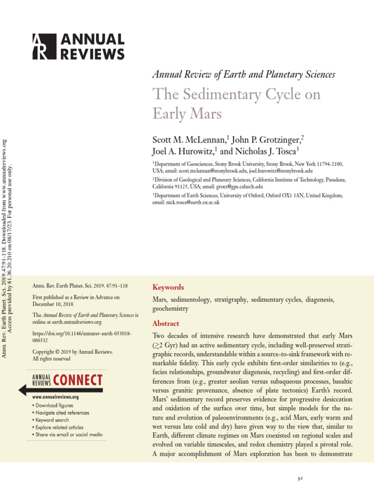The Sedimentary Cycle On Early Mars | PDF | Sedimentary Rock | Image ...