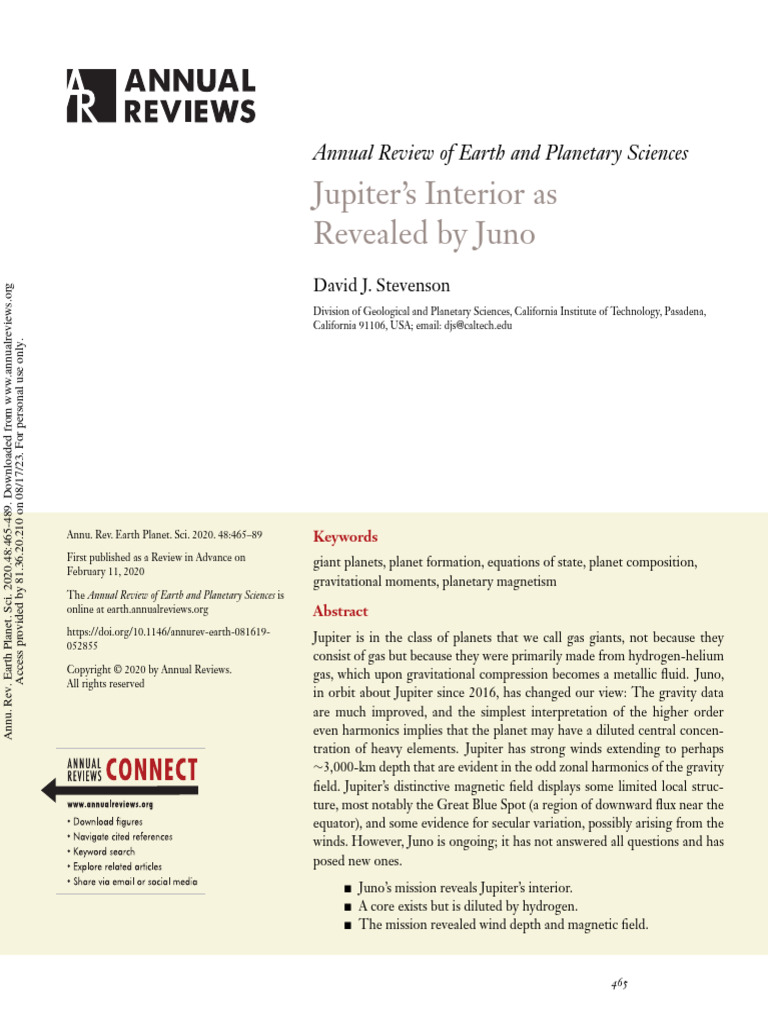Jupiter's Interior As Revealed by Juno | PDF | Juno (Spacecraft) | Jupiter