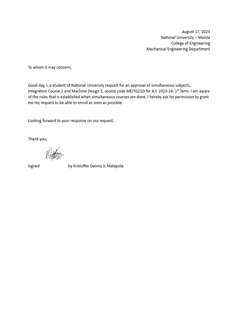 Simultaenous Courses Letter | PDF Simultaenous Courses Letter | PDF