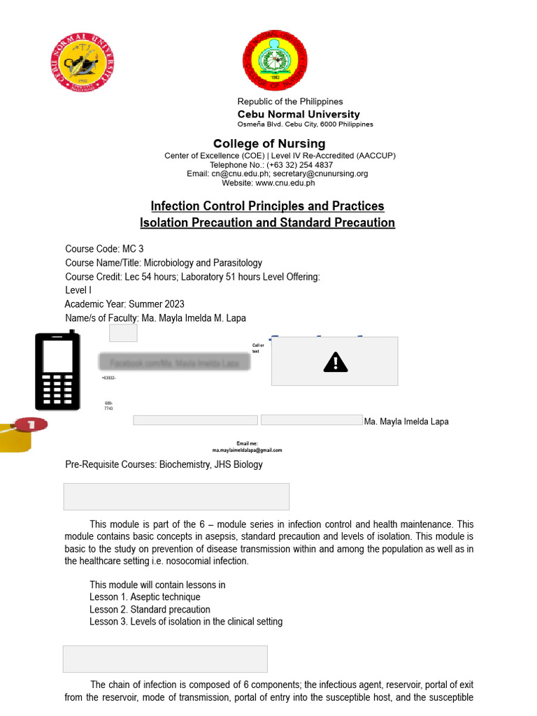 Module 10. Aseptic Technique, Isolation Precaution and Standard ...