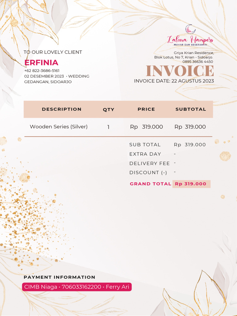 Contoh Invoice Hampers Pernikahan | PDF