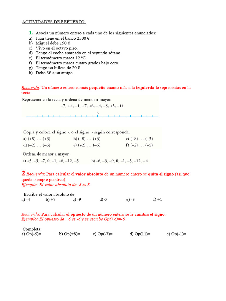 Ejercicos Repaso Numeros Enteros | PDF | Finanzas y dinero | Informática