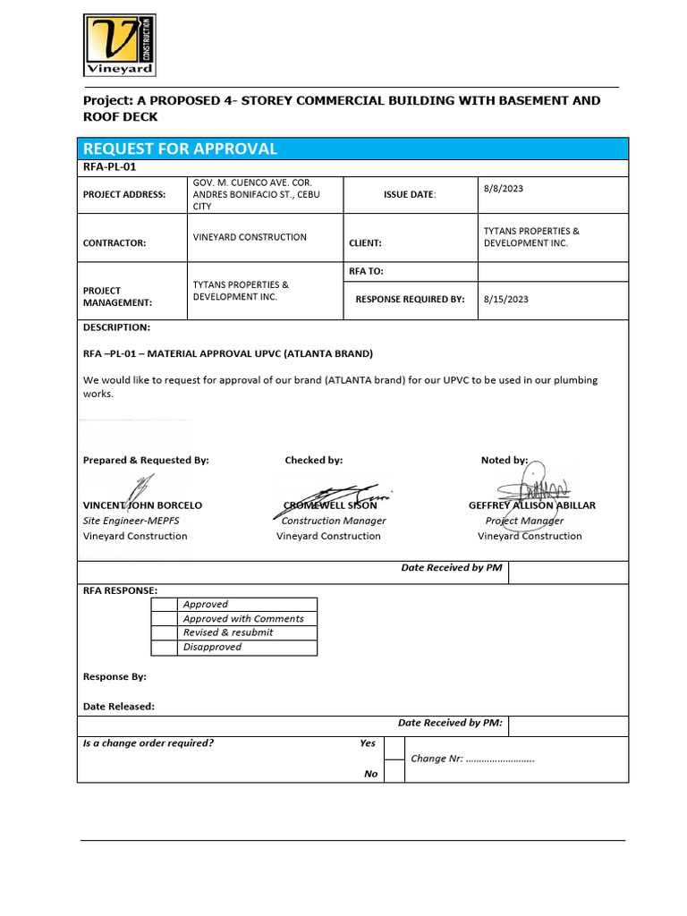 Approval Request for UPVC Plumbing Materials | PDF