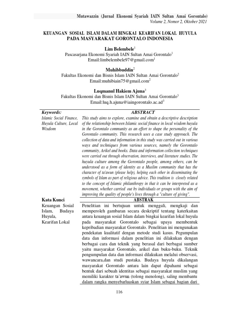 Keuangan Sosial Islam Dalam Bingkai Kearifan Lokal Huyula Pada ...